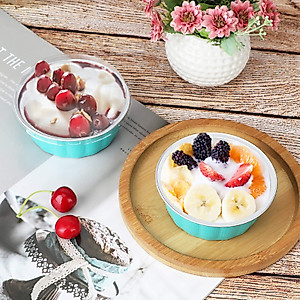 Beasea 8 oz 50 Pack Disposable Ramekins with Lids, Aluminum Cups for Baking Elegant Blue Aluminum Foil Cups Creme Brulee Muffin Cupcake Baking Cup Mini Pudding Cups for Party Wedding Birthday