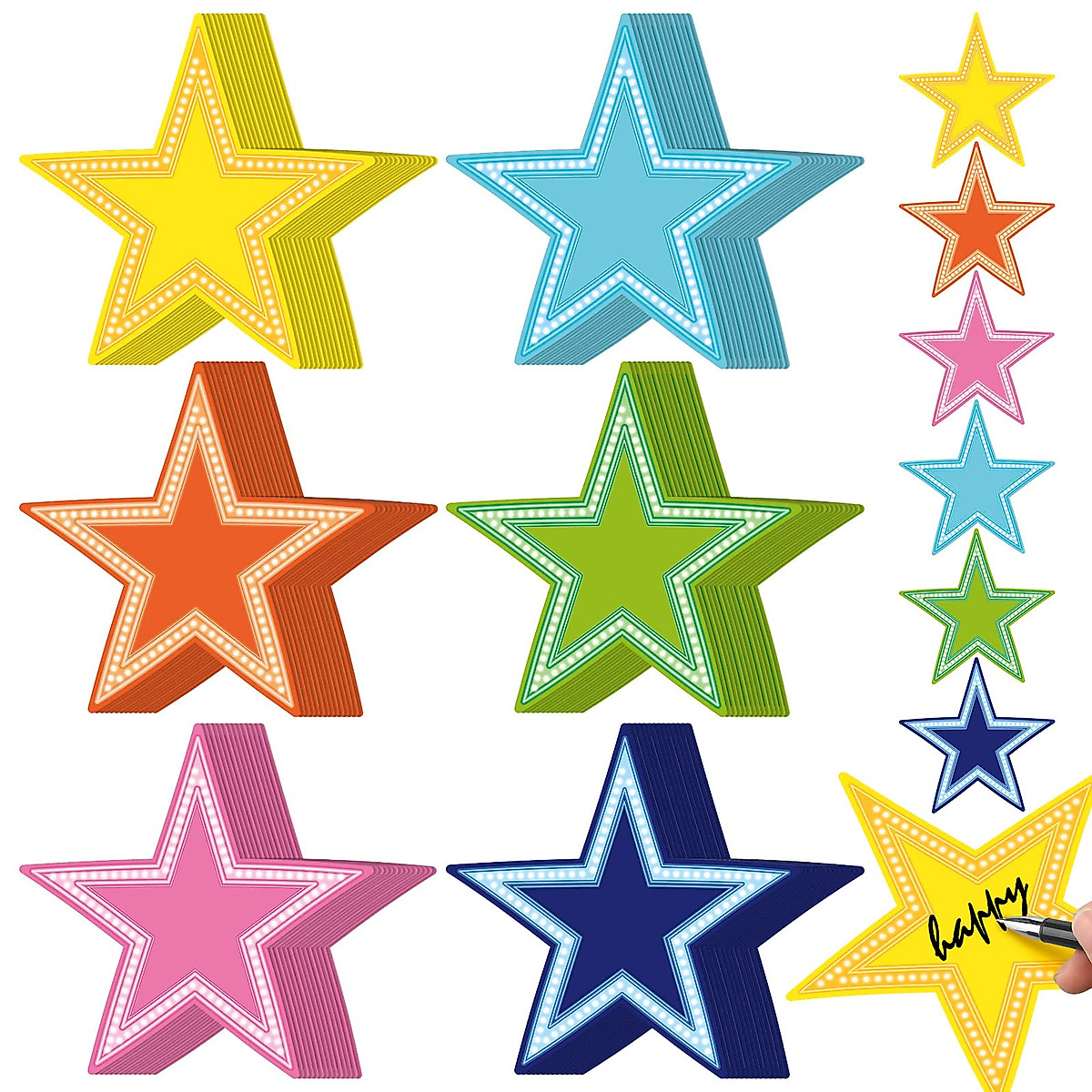 Geosar 90 Pieces Neon Stars Cut Outs Bulletin Board Cutouts Back to School Star Bulletin Board Rainbow Colored Stars Shapes Paper Cutouts for Classroom Bulletin Board Neon Party Supply Teachers Kids