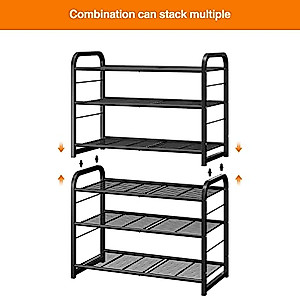 LEGUANG 3-Tier Stackable Shoe Rack Storage Organizer, for Bedroom Closet, Entryway, Hallway, Expandable & Adjustable, Wire Grid, Black