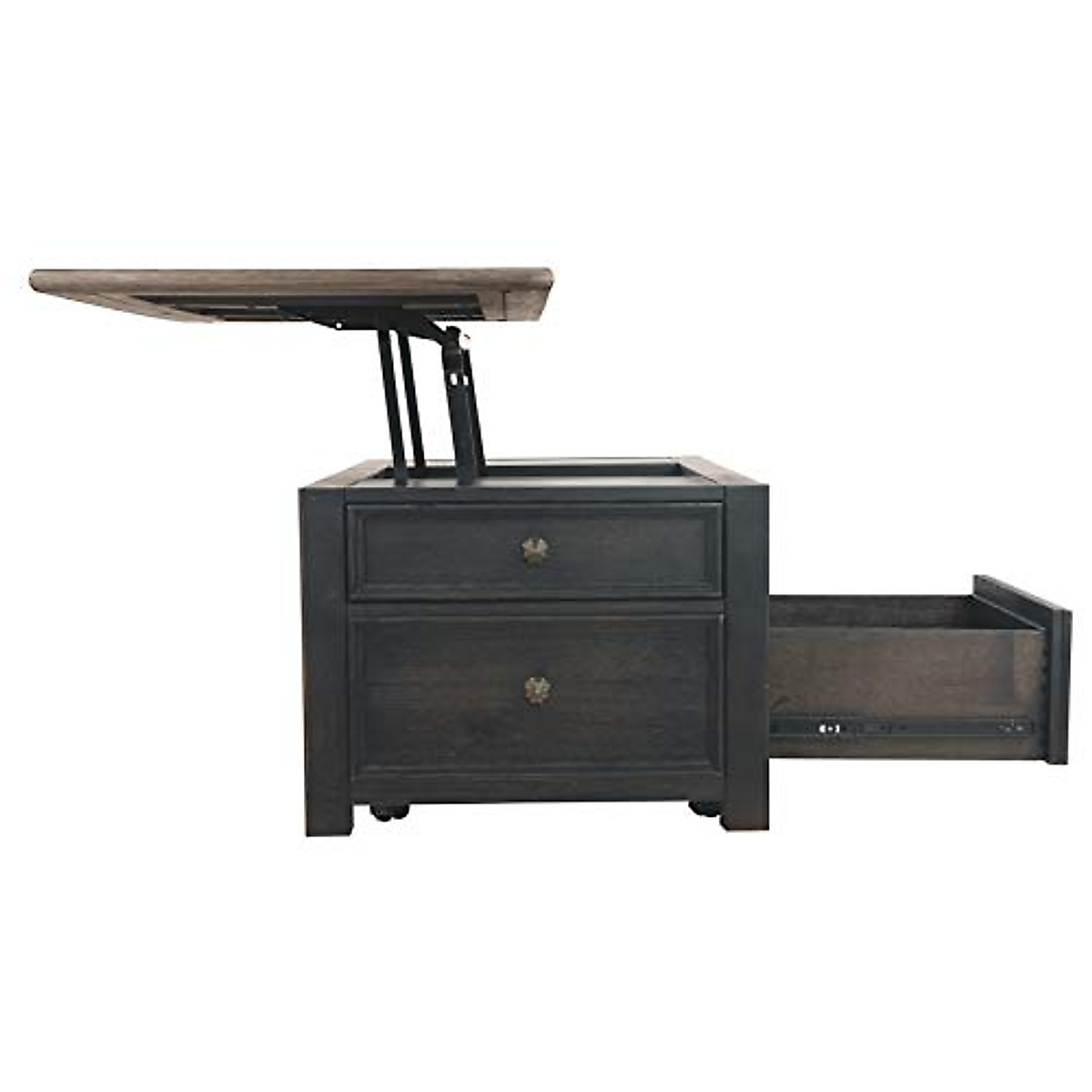 Signature Design by Ashley Tyler Creek Rustic Farmhouse Lift Top Coffee Table with Drawers, Brown & Black