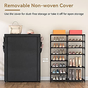 LANTEFUL Shoe Rack with Covers, 8 Tier Shoe Rack Organizer for Closet Entryway Garage, Metal Free Standing Shoe Storage Shelf Cabinet Holds up to 28-35 Pairs