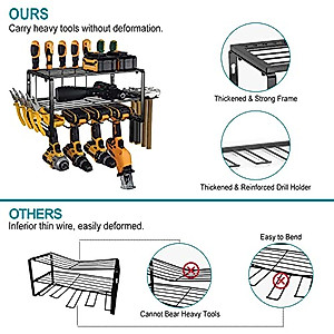 Amoowis Power Tool Organizer, Drill Holder Wall Mount, Heavy Duty Tool Holder, Power Tool Storage Rack, Cordless Tool Organizer, Garage Organization and Storage, Utility Racks Tool Shelf with Hangers