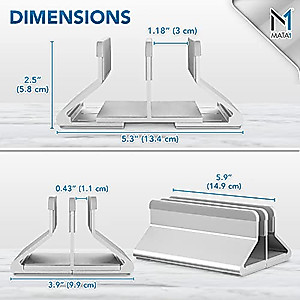 Mata1 Vertical Laptop Stand (Silver), Aviation-Grade Aluminum Not ABS Plastic to Dissipate Heat & Protect Your Devices, Adjustable w/ Lock Rings & Anti-Slip Dock Compatible w/ All 7-17.3 inch Devices