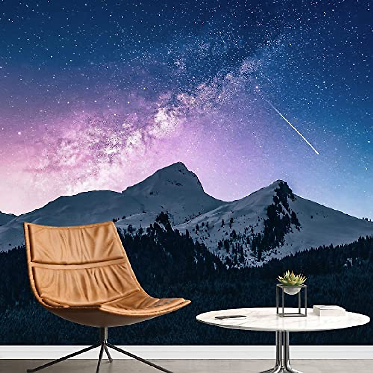 Star Meteor 3D Wall Murals, Distant Mountains Wallpaper, 3D Decal Removable Peel and Stick Self-Adhesive Environmental Protection for Home Office Renovation Decor 118''Wx83''L-PVC
