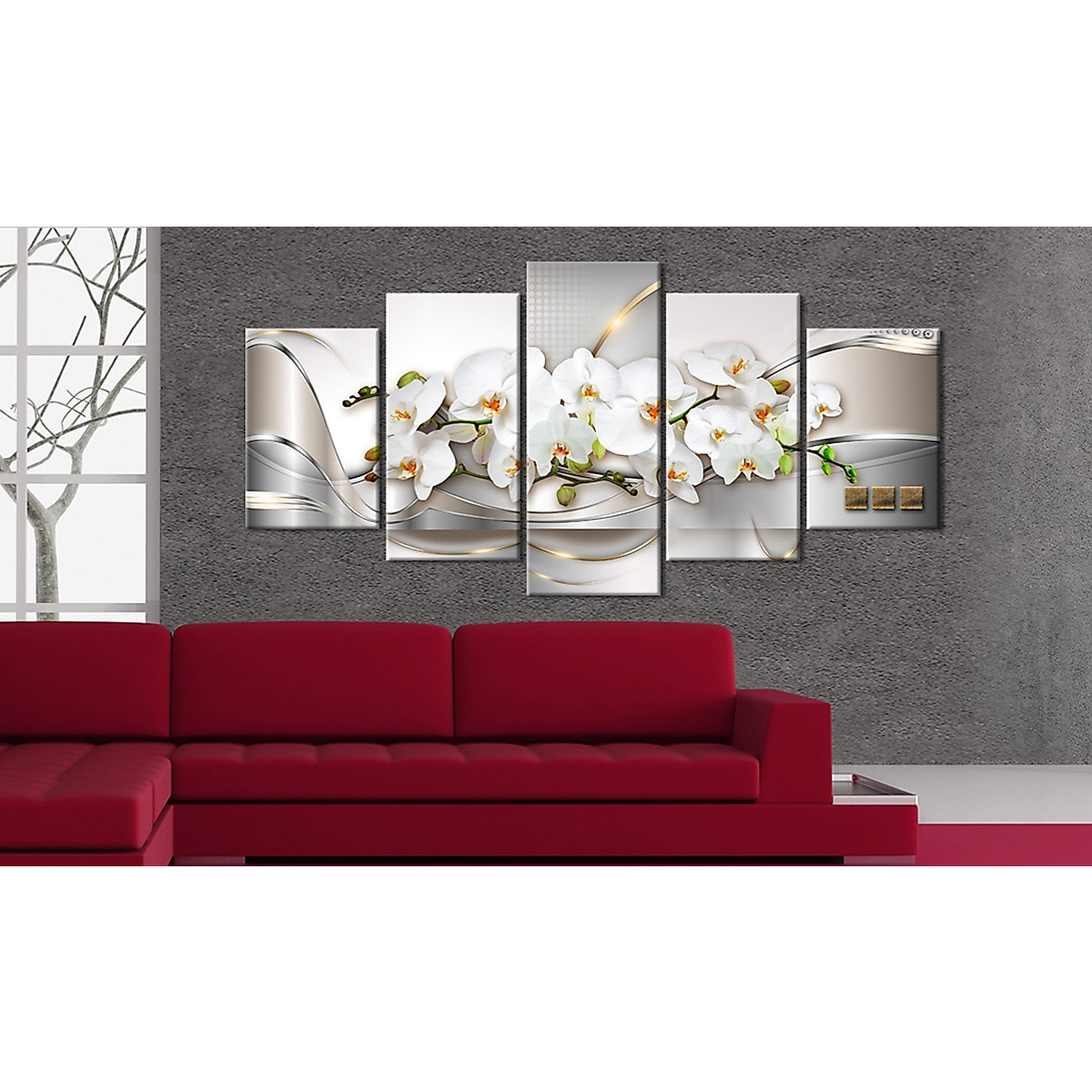 5 Panel Butterfly Orchid Flowers Canvas Print Wall Art Painting Decor for Home Decoration Picture for Bedroom Framed Ready to Hang White Floral Artwork