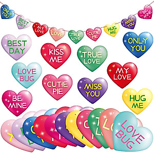Valentines Heart Garland Banner Decoration 36PCS Colorful Conversation Heart Shape Cutouts Valentines Decoration Party Decor
