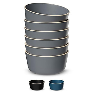 KooK Ceramic Soup Bowls, For Cereal, Rice, Pasta and Dessert, Dishwasher and Microwave Safe, 6 Inch, Stoneware, 25 oz, Set of 6, Grey, Nordic Collection…