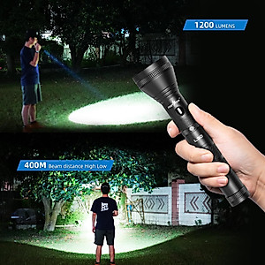 Rechargeable Flashlights 1200 High Lumens, Super Bright Handheld Flashlight, LED Tactical Flash Light with 4 Modes & Waterproof for Outdoor, Camping, Home, Emergency, Hiking, Camper Gear(2 pack）