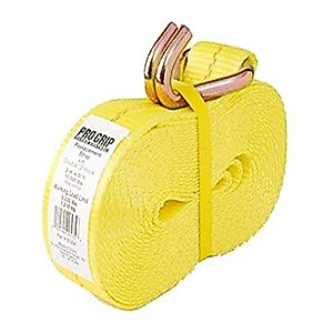 PROGRIP 05354 Heavy Duty Ratchet Tie Down Replacement Strap with Webbing: J-Hook, 30' x 2",Yellow