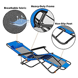 BIGTREE Adjustable Camping Folding Cot Chaise Lounge Chair w/Pillow Breathable Mesh Lounger Reclining Chair,Portable Patio Zero Gravity Chair for Garden Outdoor Camping Pool Lawn