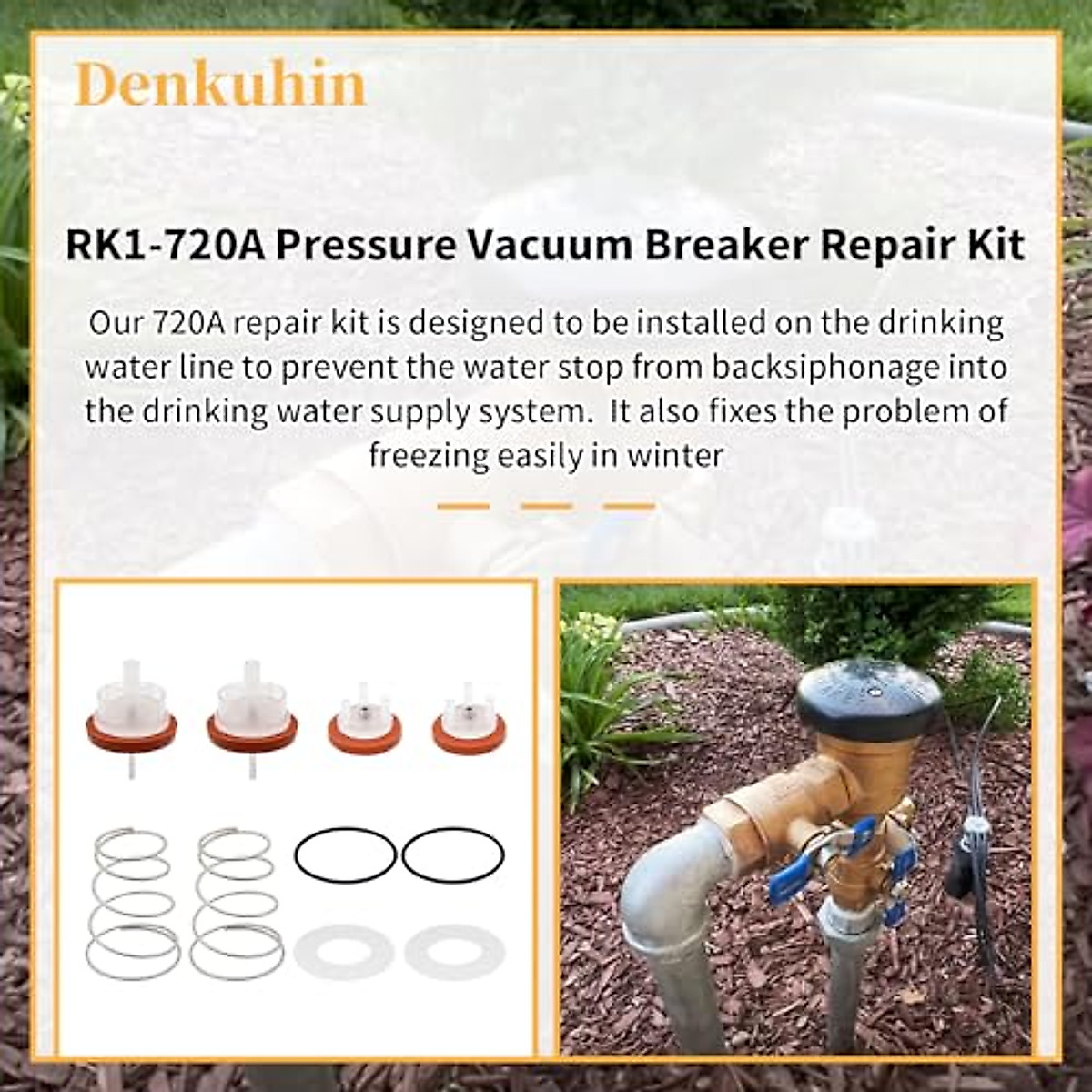 Denkuhin RK1-720A 720A Pressure Vacuum Breaker Repair Kit Replacement Fit Zurn Wilkins 1/2" 3/4" & 1 inch Pressure Vacuum Breaker - 2 Packs