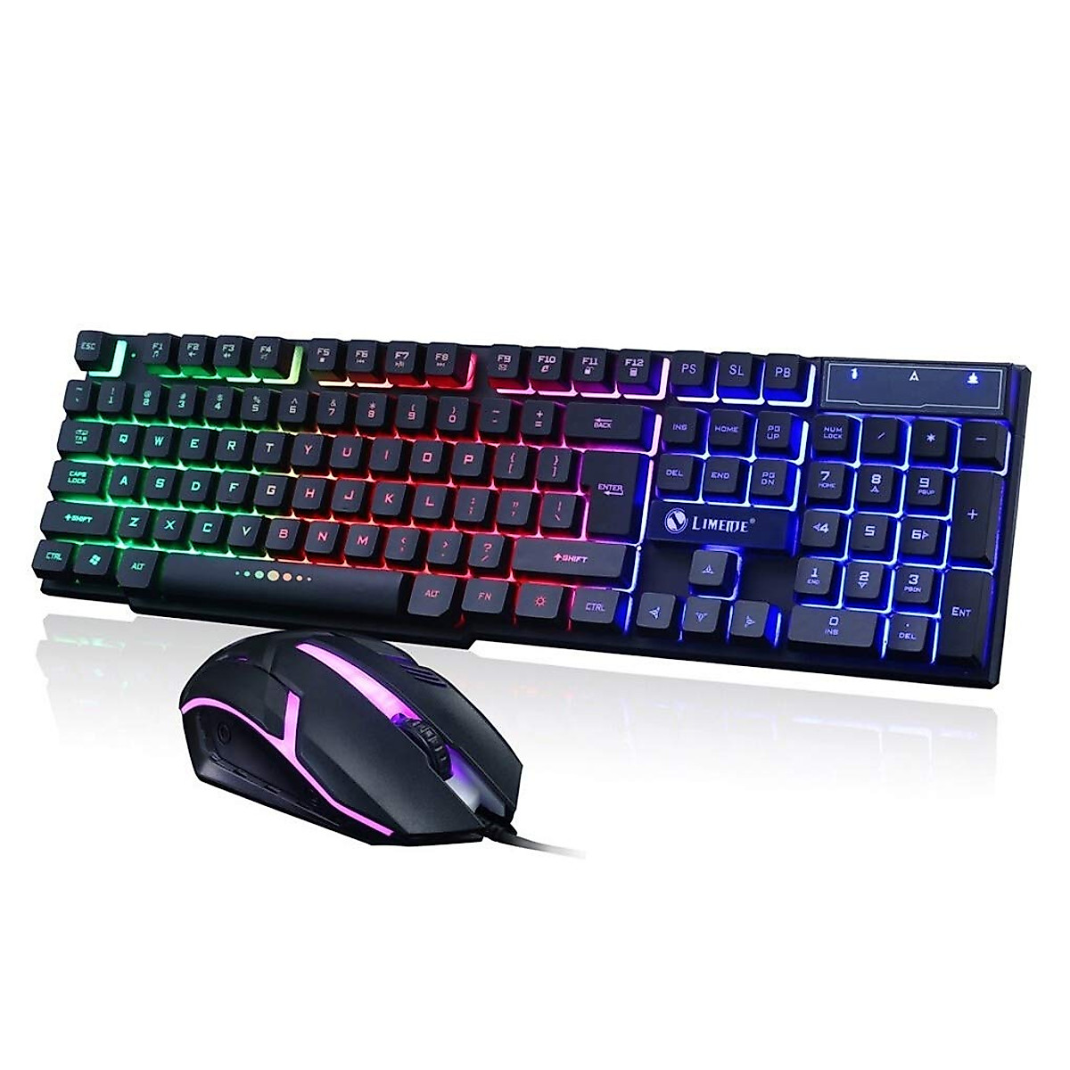 Gaming Keyboard, Gaming Keyboard Colorful LED Illuminated Backlit USB Wired PC Rainbow Anti-Skid Waterproof Design Gaming Keyboard Mouse Set for Desktop, Computer, PC (Color : Black)
