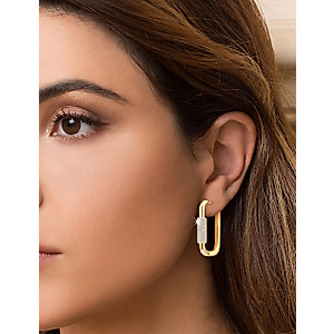 Richapex Chunky Hoop Earrings for Women 18K Gold Plated Fashion Gold Hoop Earrings Hypoallergenic Rectangle Thick Earrings with Cubic Zirconia