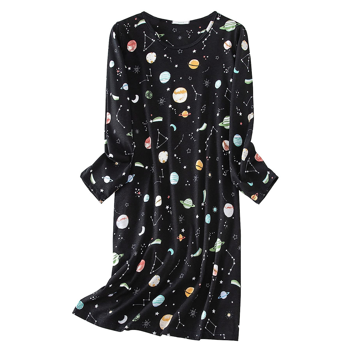 Zando Nightgowns for Women Cotton Night Gown Long Sleeve Sleepshirts Animal Cartoon Pajamas Women's Nightgowns&Sleepshirts Maternity Pajamas Women's Sleepwear Long Black Planet X-Large