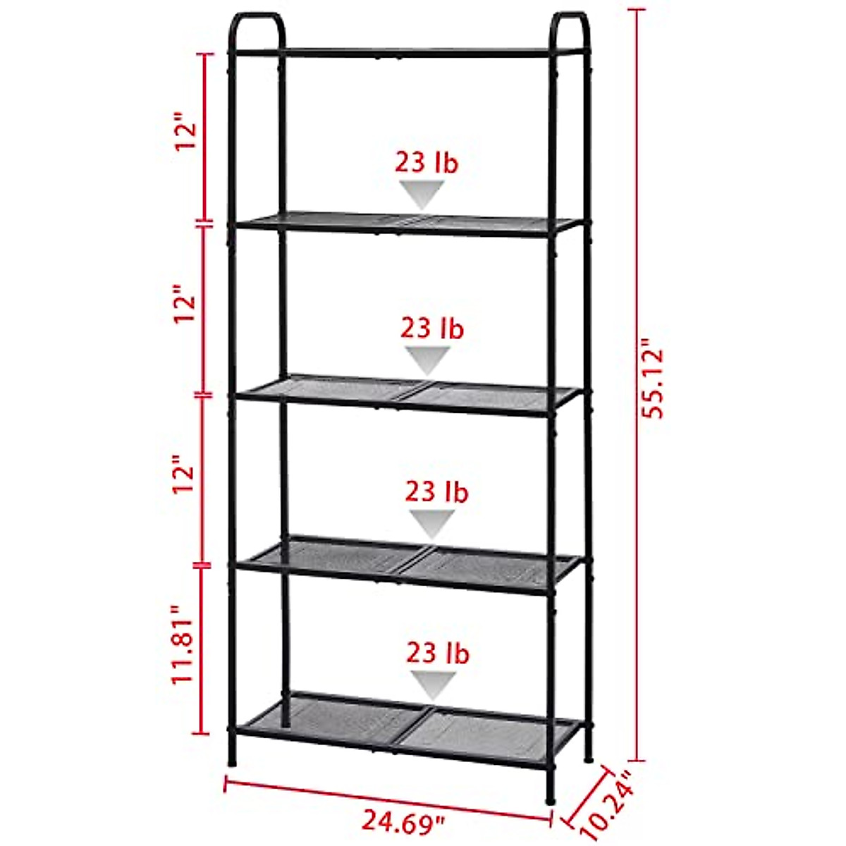 Tajsoon 5-Tier Storage Rack, Metal Shelving Unit Storage Shelves, Multipurpose Shelf Display Rack for Living Room, Kitchen, Bathroom, Balcony, Americano/Black