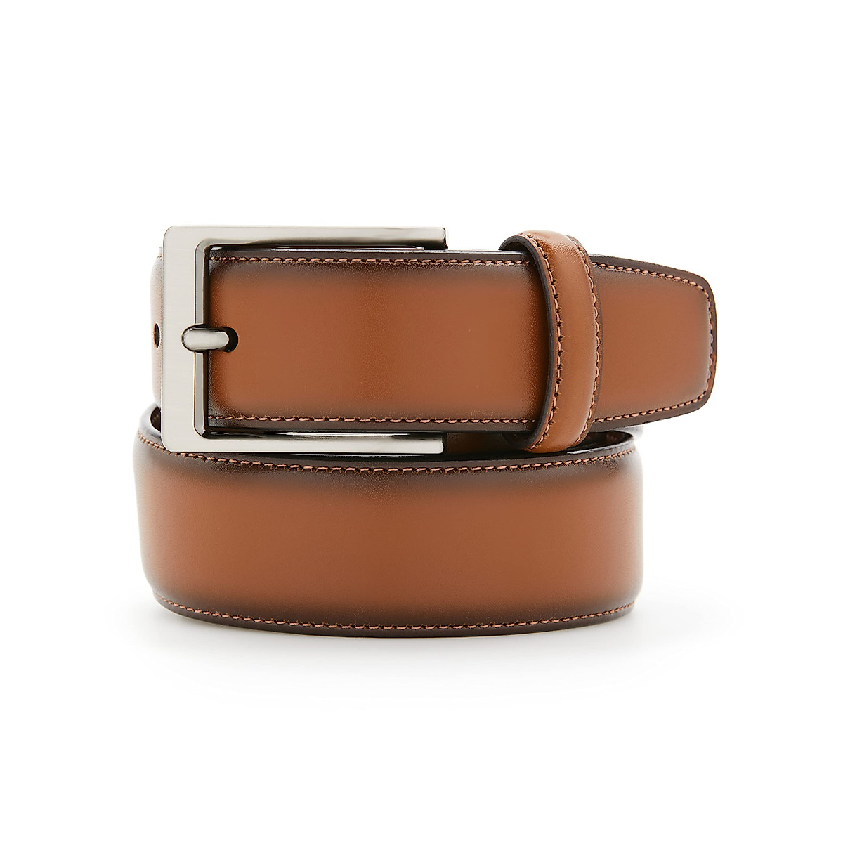 Perry Ellis Men's Leather Amigo Dress Belt, Luggage Brown, 32