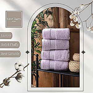 TEXTILOM Turkish Hand Towels for Bathroom – Hotel and Spa Quality & Soft & Absorbent & Quick Dry Bathroom Hand Towels – 100% Cotton Turkish Hand Towel Set of 4 (16 x 28 inches)- Lavender