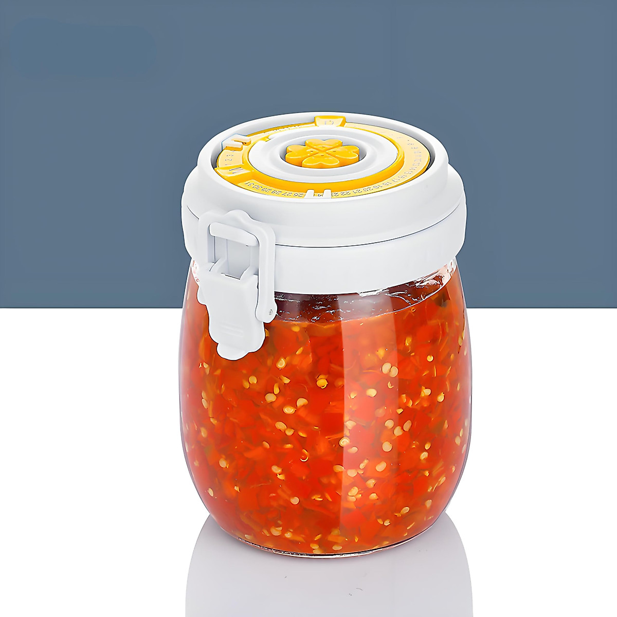 Airtight Glass Coffee Canister,Airtight Glass Jars,Glass Fermentation Jar Pickle Jar,Wide Mouth Jar with One-way Venting Lid for Canning Cereal,Spice,Sugar,Fermenting,Pickling Cucumber,Fluid Ounce 25