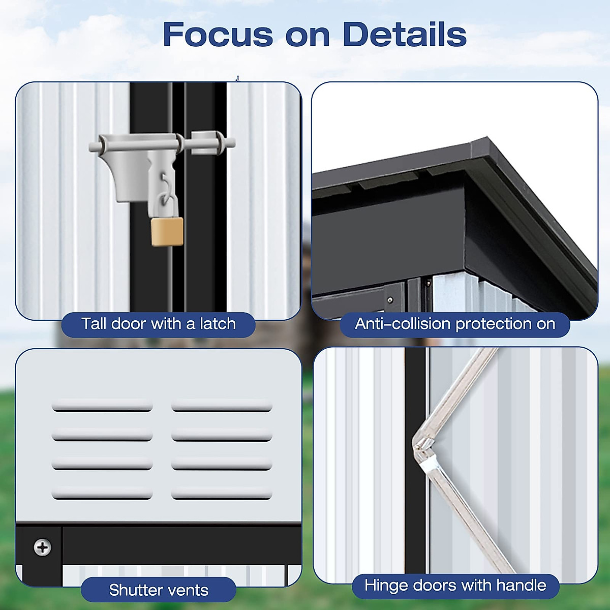 Lyromix 63.5'' × 33.8'' Metal Outdoor Storage Shed with Door & Lock, Waterproof Garden Storage Tool Shed for Backyard Patio,White Black