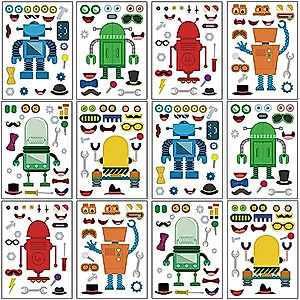 24 Sheets 8.27''×5.9'' Make Your Own Robot Stickers for Kids Toddlers, Make a Face Stickers for Kids Party Favors Activities
