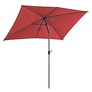Gardesol 6.5 * 10 FT Patio Umbrella, Outdoor Table Umbrella with Push Button Tilt, 8 Sturdy Ribs, UV Protection, Solution-Dyed Fabric, Market Umbrella for Deck, Backyard, Pool, Red