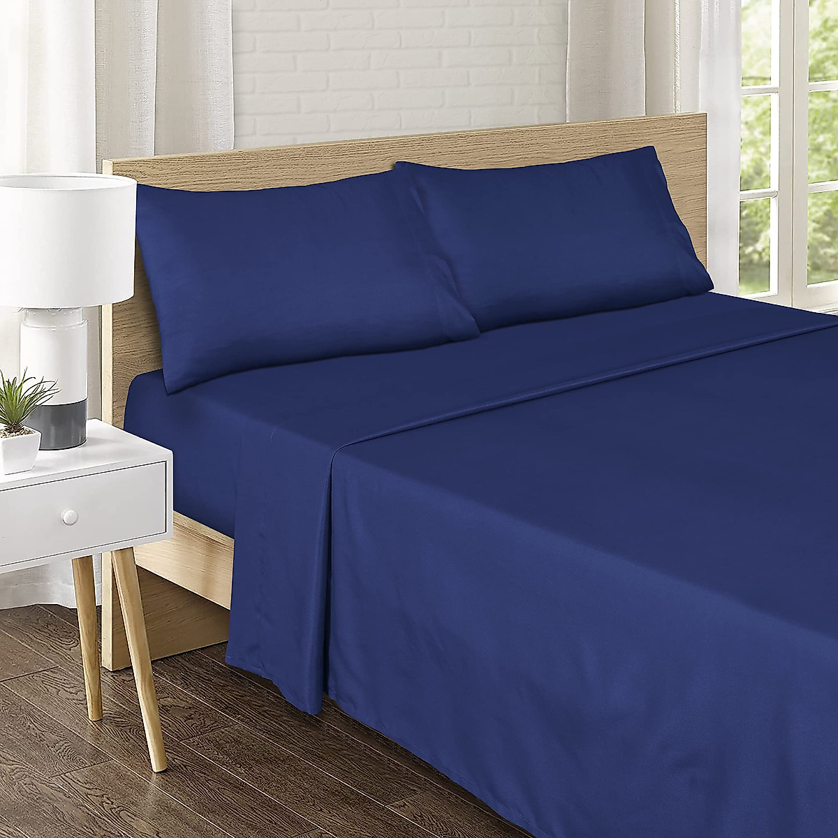 VISI-ONE Karin Maki Microfiber Full Size Bed Sheets Set - 1800 Thread Count Bed Set - Super Soft Luxury Egyptian Bedding - Deep Pocket Fitted Sheet with Pillow Cases - Blue