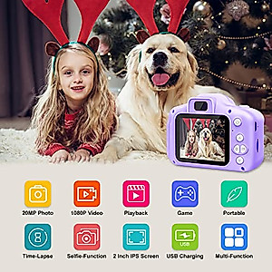 OZMI Upgrade Kids Selfie Camera, Christmas Birthday Gifts for Girls Age 3-9, HD Digital Video Cameras for Toddler, Portable Toy for 3 4 5 6 7 8 9 Year Old Girl with 32GB SD Card - Purple