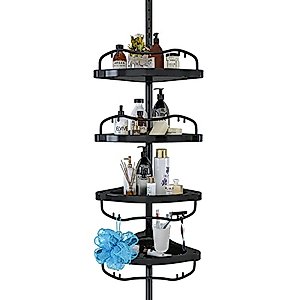 Shower Caddy Corner, 56 to 125 Inch Adjustable Tension Pole Corner Shower Caddy with 4 ABS Baskets,Rustproof Stainless Pole, Drill Free Shower Rack, Large Shower Storage Shelf for Inside Shower