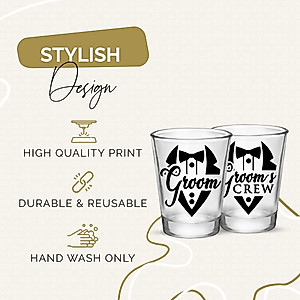 Groom and Groom's Crew Bachelor Party Shot Glass Set, 1 Groom and 11 Groomsman Shot Glasses Bachelor Party Decorations and Groomsmen Gifts, Team Groom Proposal, Bachelor Party Favors For Men -1.75oz