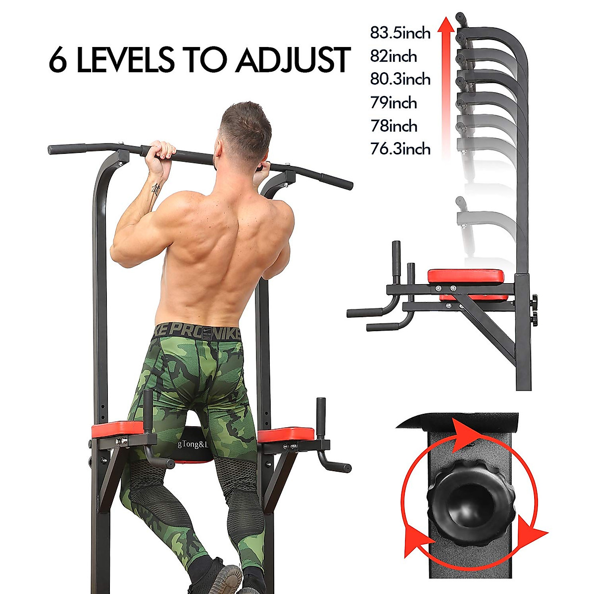 Power Tower, BangTong&Li Pull Up Bar Dip Station/stand for Home Gym Strength Training Workout Equipment(black+red)