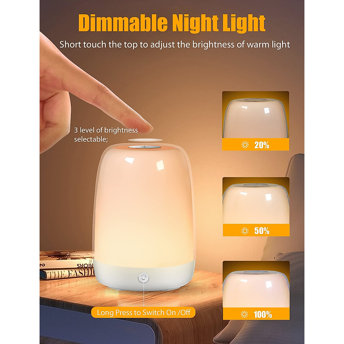 Night Light for Kids, Baby Night Light with Touch Control & Dimmable Warm Light, 5 Colors Changing Nursery Night Light, USB Rechargeable Bedside Lamp for Breastfeeding Toddlers Boys Girls Bedroom