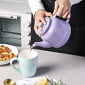 Sweejar Porcelain Teapot with Infuser and Lid, 35 Fl Oz Teaware with Stainless Steel Filter for Tea, Milk, Coffee, Office, Home, Purple