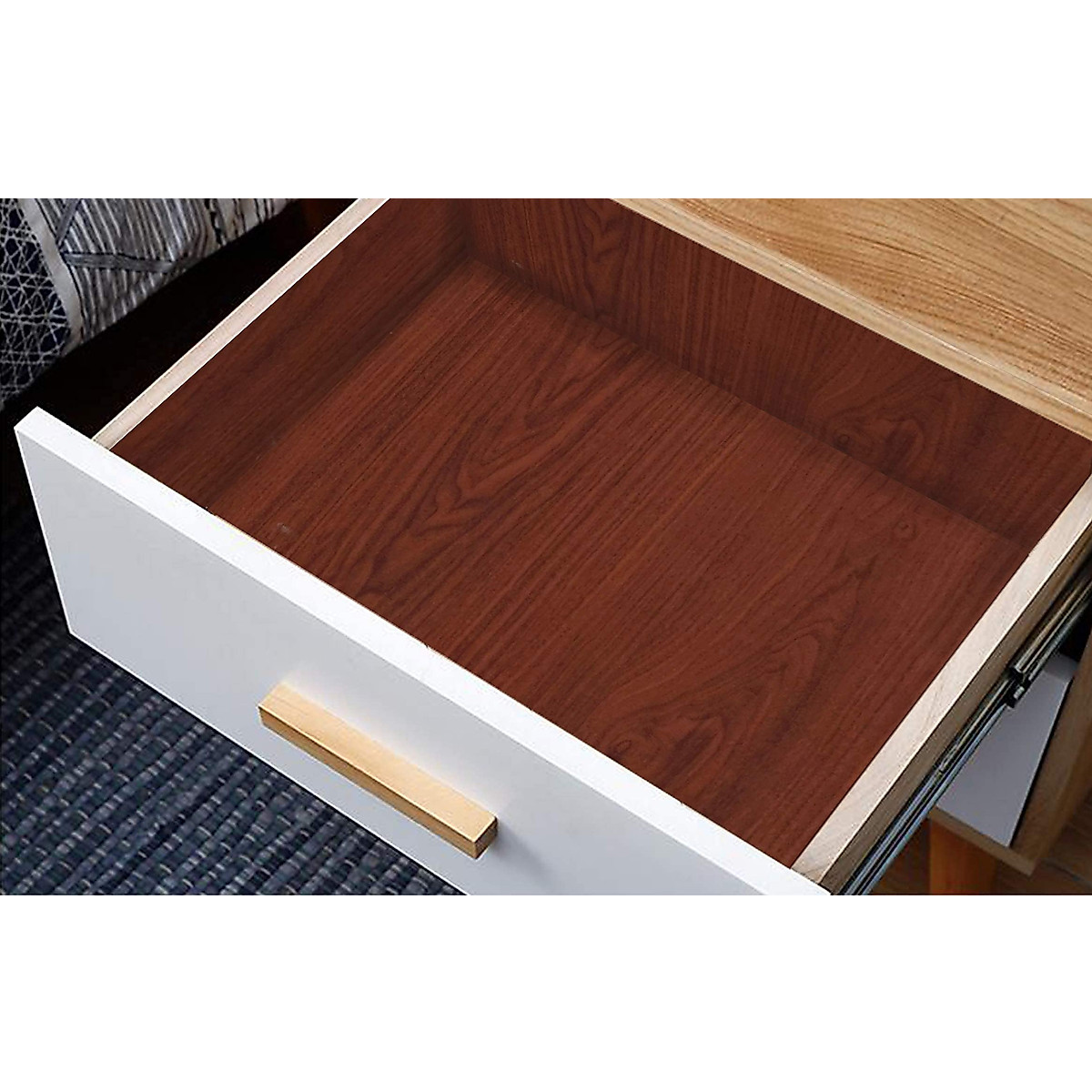 CiCiwind Red Brown Wood Peel and Stick Wallpaper Wood Grain Contact Paper Self Adhesive Film Removable Textured Wood Panel Decorative Wall Covering Faux Vinyl Cabinet Countertop 78.7”x17.7”