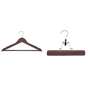 Amazon Basics Wood Suit Clothes Hangers - Cherry, 20-Pack & Amazon Basics Wooden Pants Hangers - Cherry, 10-Pack