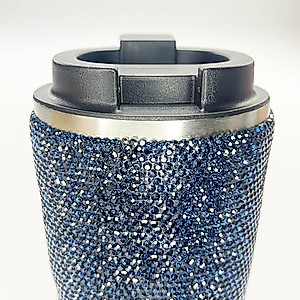 Cupcupmore 12 oz Bling Dark Blue Rhinestone Stainless Steel Coffee Tumbler,Shiny Travel Insulated Coffee Mug with Lid, Reusable Spill Proof Coffee Cup,Portable Thermal Mug for Hot and Cold