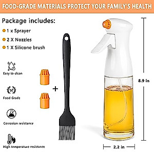 Calicage Olive Oil Sprayer for Cooking 230ml Glass Oil Spray Bottle for Kitchen Reusable Food Grade Oil Mister Spray Bottle for Air Fryer,Salad Making,Baking,BBQ (White)