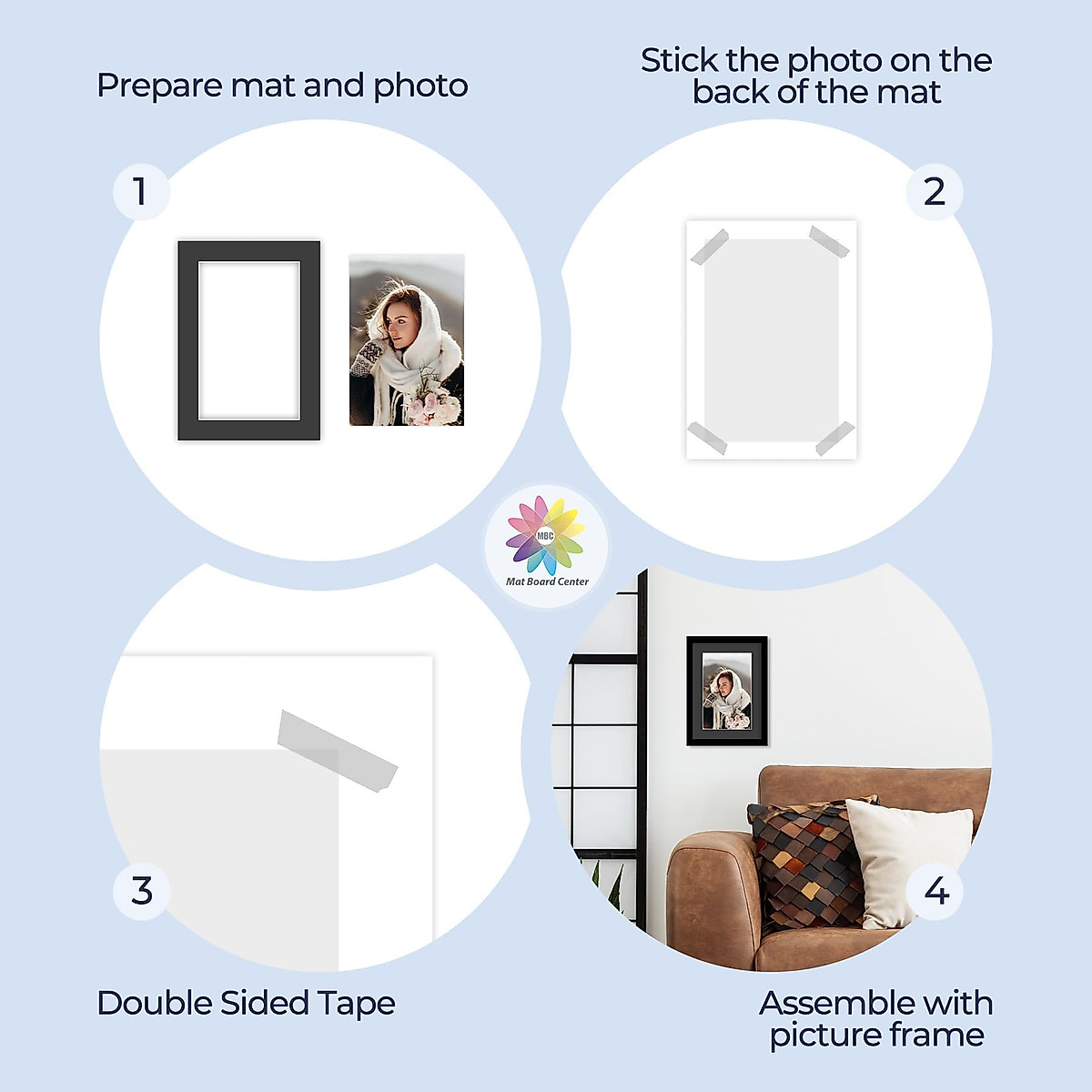 Mat Board Center, Pack of 25, 5x7 for 4x6 Black Mats - Acid Free, 4-ply Thickness, White Core - for Pictures, Photos, Framing