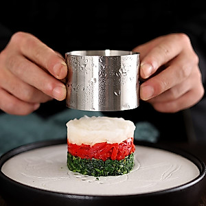 Kofebe Set of 3 - Round Stainless Steel Cake Rings, Mousse Cake Ring Mold with Press Set