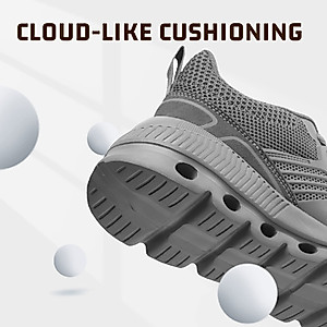 Steel Toe Sneakers for Men Women Lightweight Air Cushion Safety Shoes Breathable Steel Toe Shoes Comfortable Work Shoes Grey