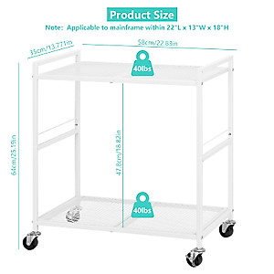 YBING Computer Tower Stand White PC Tower Stand 2 Tier CPU Holder Stand with Wheels Metal Mobile Computer Tower Cart Rolling PC Stand Floor for Fax Home Office