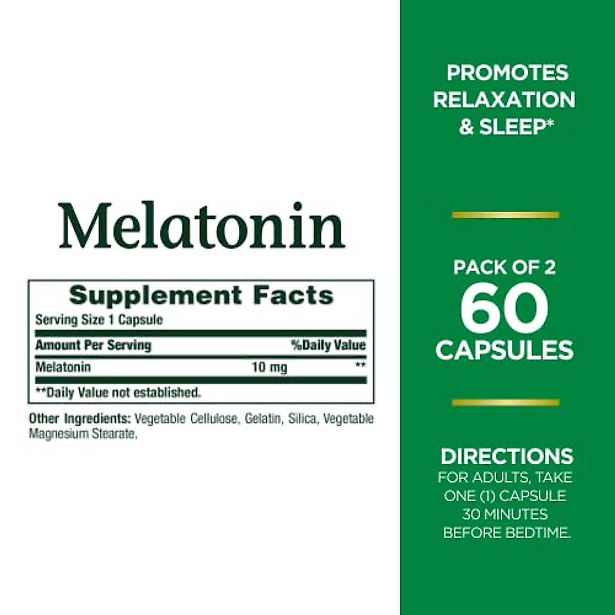 Nature's Bounty Melatonin, Promotes Relaxation and Sleep Health, 10mg, Capsules, 60 Ct (2 Pack)
