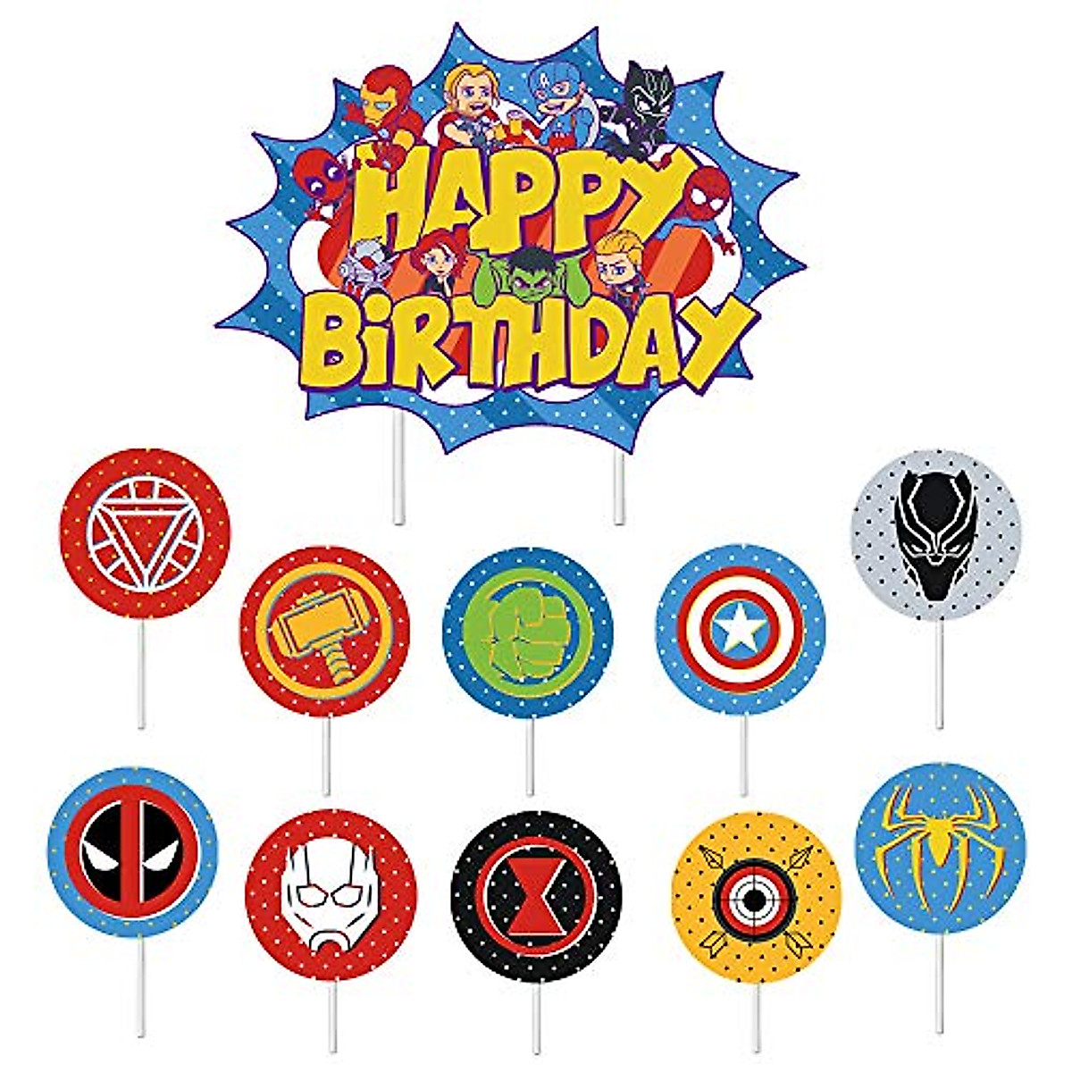 Superhero Decoration Balloon,Banners,Cake insert banner,Spider Man,Iron Man,Captain America Theme Party Set,Exclusive Cake Decoration,Party Supplies, Red,blue,yellow (SUPER 2)