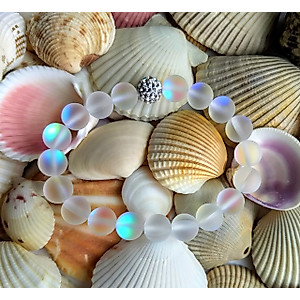 Hope Inspired Mystic Mermaid Glass Friendship Bracelet with 8 mm Frosted White Glowing Moonstone Beads