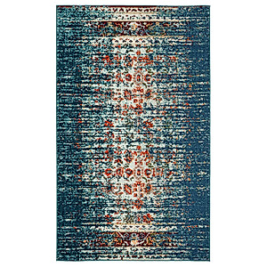 SAFAVIEH Monaco Collection Accent Rug - 3' x 5', Blue & Multi, Boho Abstract Distressed Design, Non-Shedding & Easy Care, Ideal for High Traffic Areas in Entryway, Living Room, Bedroom (MNC208J)