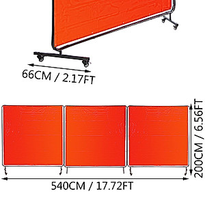 VEVOR Welding Curtain 6' x 6' Welding Screens Flame Retardant 3 Panel Welding Curtain with Frame and Wheels, Translucent Welding Shield, Flame Resistance Weld Curtain, Adjustable Size, Red…