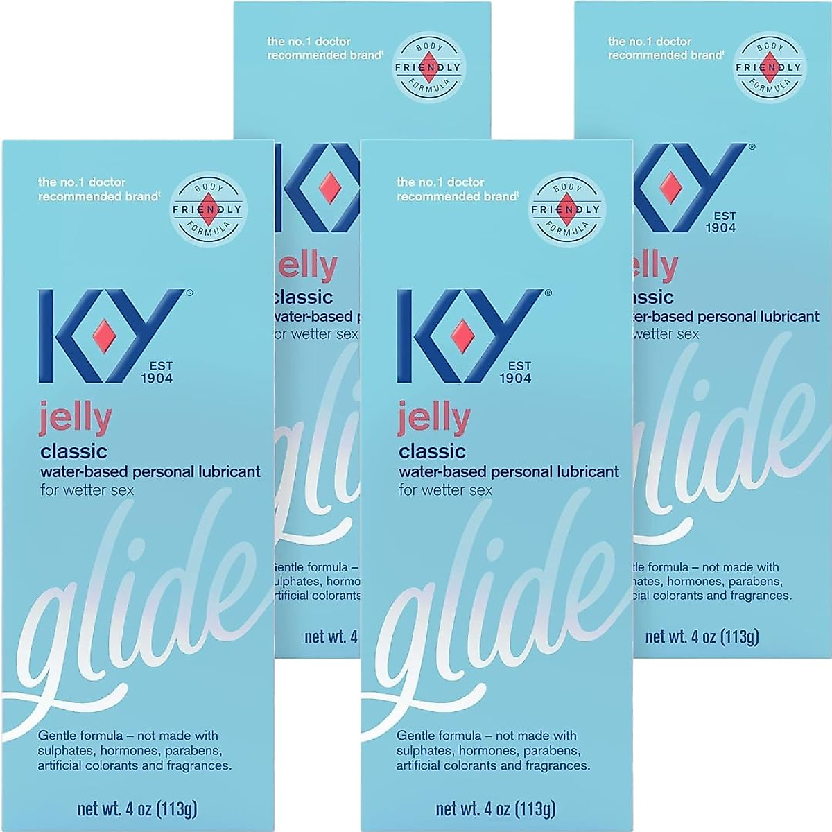 K-Y Jelly Lube, Personal Lubricant, Water-Based Formula, Safe to Use with Latex Condoms, For Men, Women and Couples, 4 Ounce (Pack of 5)
