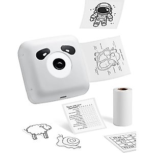 OFFNOVA Mini Printer, 300DPI Inkless Sticker Printer, Bluetooth Pocket Printer with 1 Roll Sticker Paper, Portable Study Printer for Pictures, Journals, DIY, Compatible with Phone & Tablet
