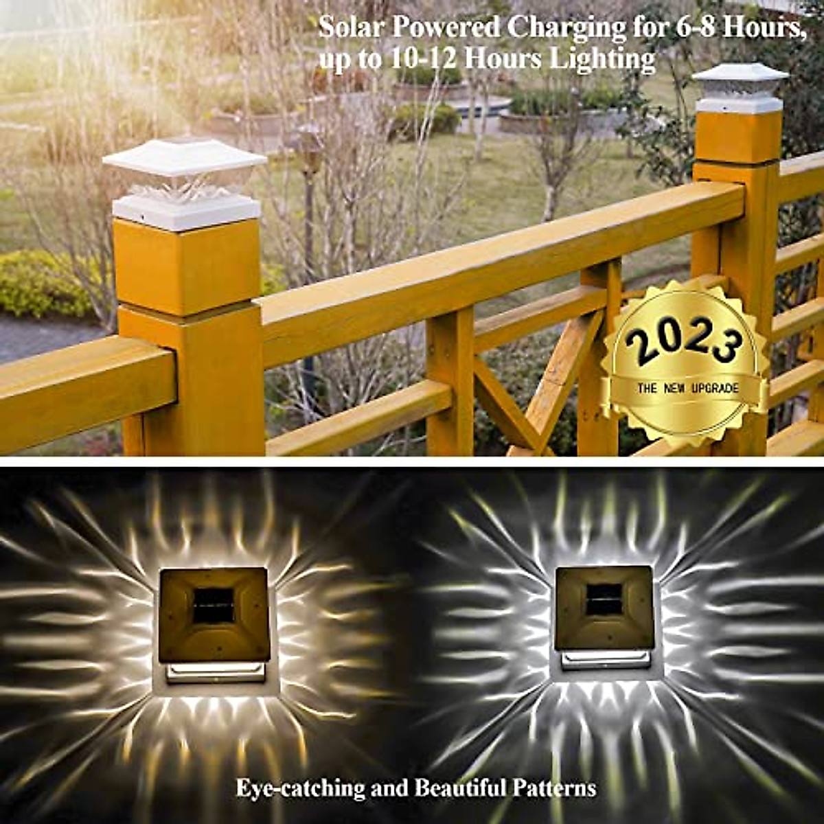 Solar Post Cap Lights Outdoor: 6 Pack Bright 2 Modes LED Solar Fence Deck Lights for 3.5x3.5 4x4 4.5x4.5 5x5 Wooden Posts, IP65 Waterproof Solar Powered Lights for Garden Porch Patio Step Decorations