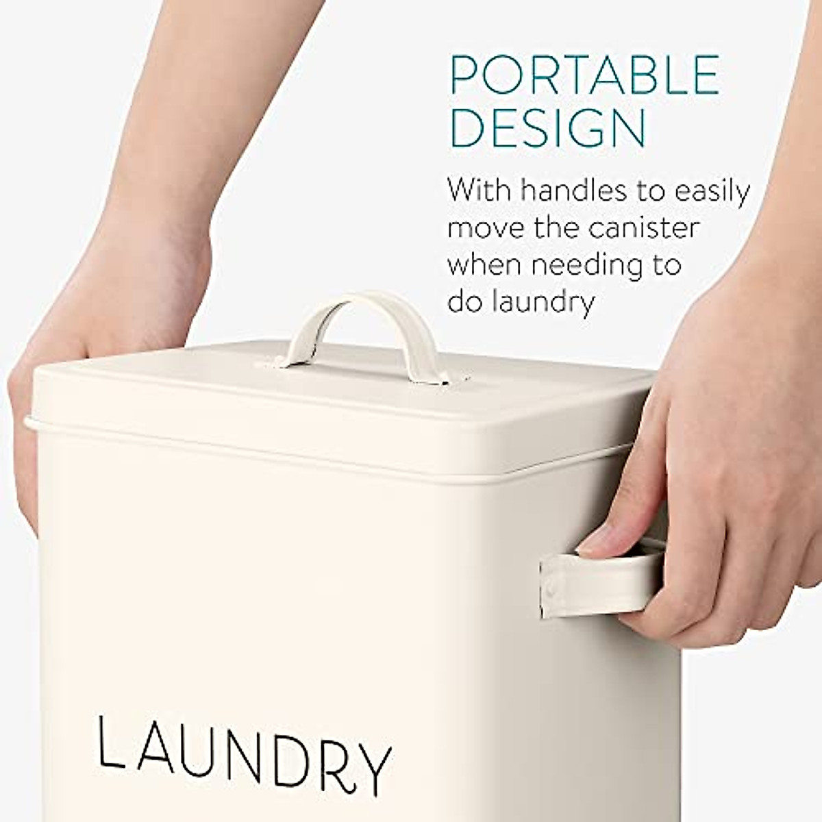 Navaris Laundry Detergent Container with Scoop - Powder Laundry Soap Tin - Vintage Style Metal Organizer Canister Box with Lid and Handles - White