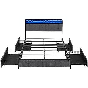 ADORNEVE LED Bed Frame Full Size with Storage Headboard and Outlets, Metal Platform Bed Full with 4 Storage Drawers and RGB LED Lights Headboard, No Box Spring Needed, Noise-Free,Dark Grey
